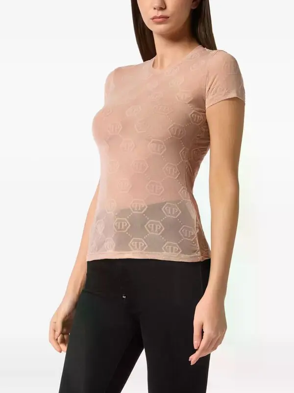 Philipp Plein Monogram-pattern Tulle T-shirt - Neutrals