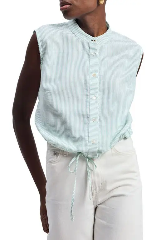 REISTOR Striped Mandarin Collar Drawstring Shirt - Parallel Paths