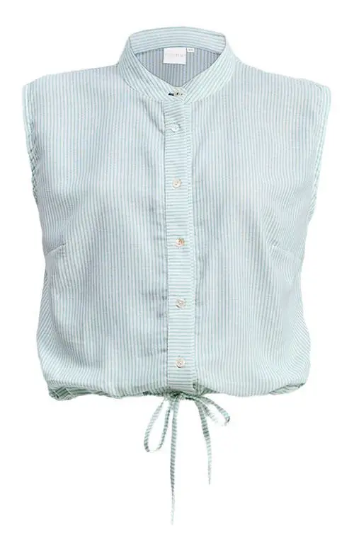 REISTOR Striped Mandarin Collar Drawstring Shirt - Parallel Paths