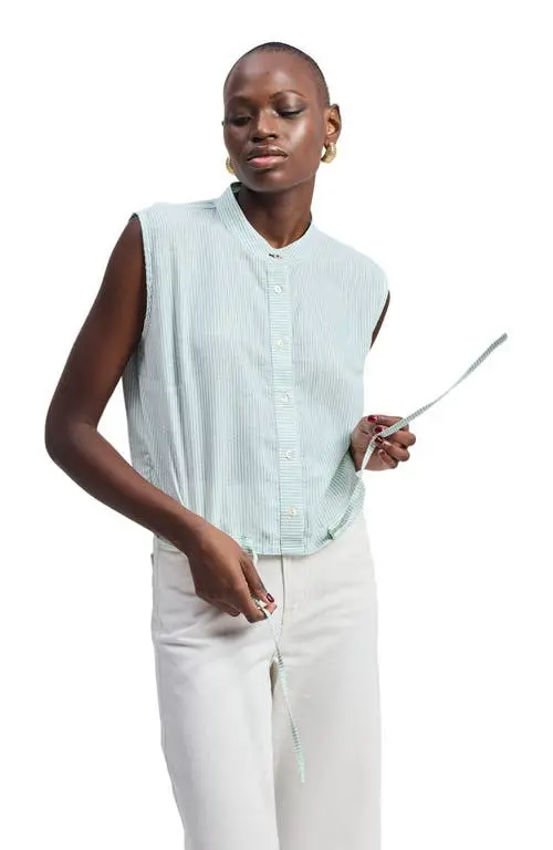 REISTOR Striped Mandarin Collar Drawstring Shirt - Parallel Paths