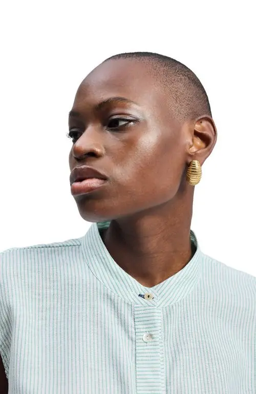 REISTOR Striped Mandarin Collar Drawstring Shirt - Parallel Paths