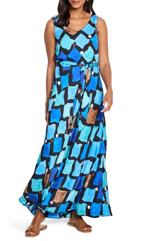 sea glass blue maxi dress Playful Personality Color Block Stripe Maxi Dress in Seaglass M / Seaglass