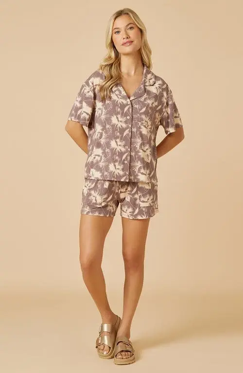 SOFTIES Soft Sleep Caftan Top And Short Pajama Set - Driftwood Floral