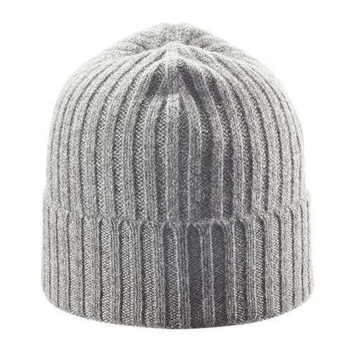 WIGENS Cashmere Ribbed Knit Beanie - Light Grey