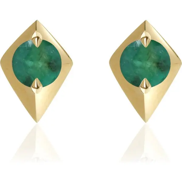 VALANI ATELIER Elegance Emerald Geometric Stud Earrings - 14k Yellow Gold