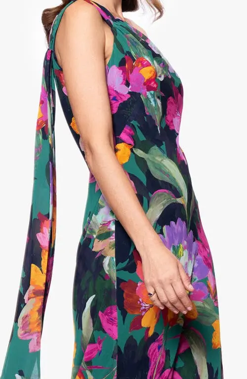 XSCAPE EVENINGS Floral One-shoulder Chiffon Gown