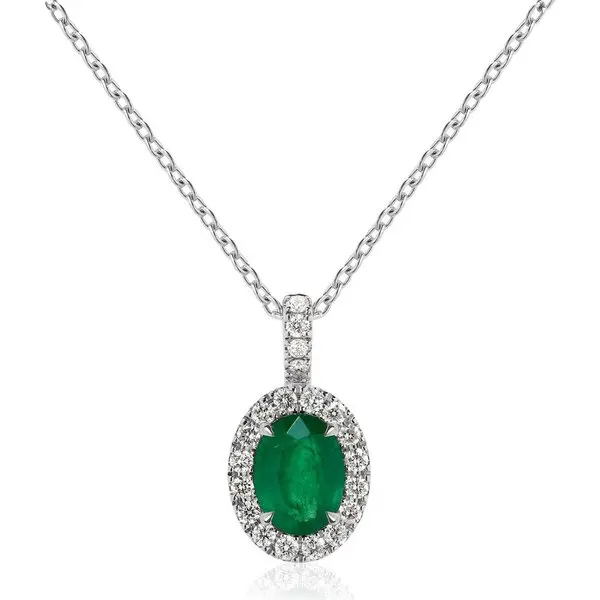 VALANI ATELIER Diamond Pavé Emerald Pendant Necklace - White Gold