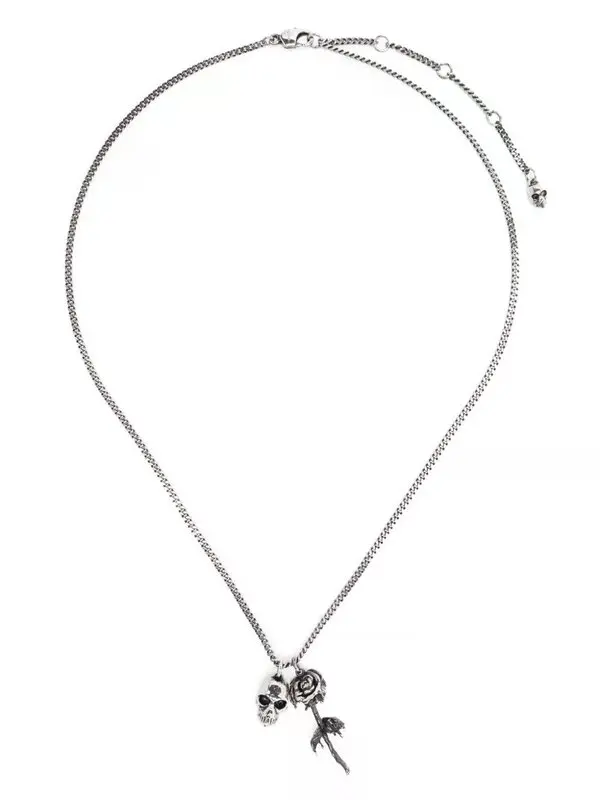 Alexander McQueen Skull And Rose Charm Necklace - Silver