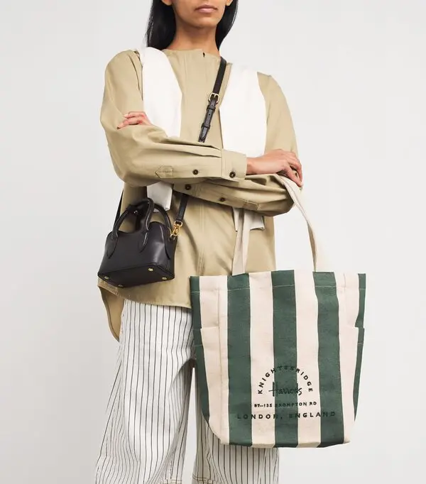 Harrods Jute Striped Logo Tote Bag