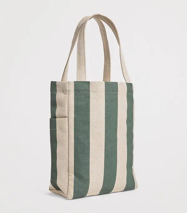 Harrods Jute Striped Logo Tote Bag