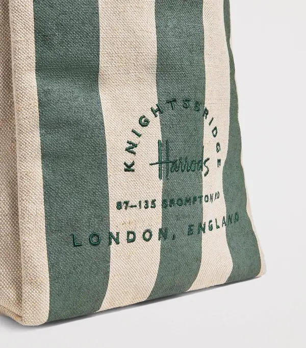 Harrods Jute Striped Logo Tote Bag