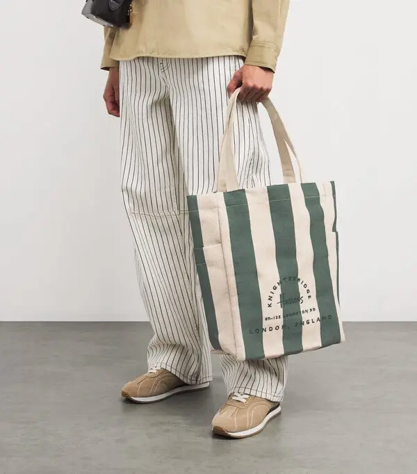 Harrods Jute Striped Logo Tote Bag