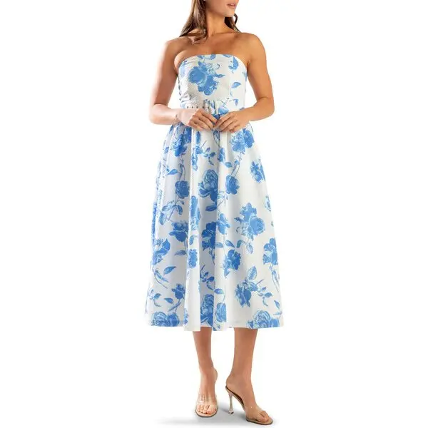 FREEMARKET Floral Strapless Midi Dress