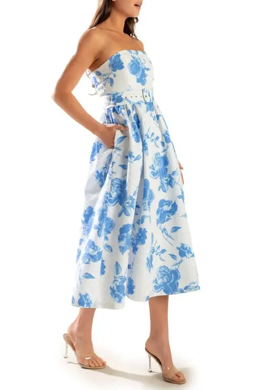 FREEMARKET Floral Strapless Midi Dress
