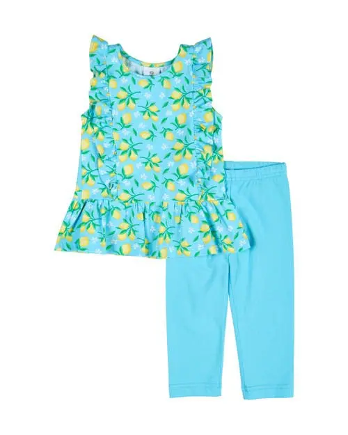 FLORENCE EISEMAN Lemon Print Top With Capri Leggings