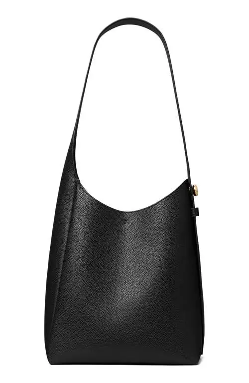 Tory Burch Small Romy Pebble Leather Hobo Bag - Black