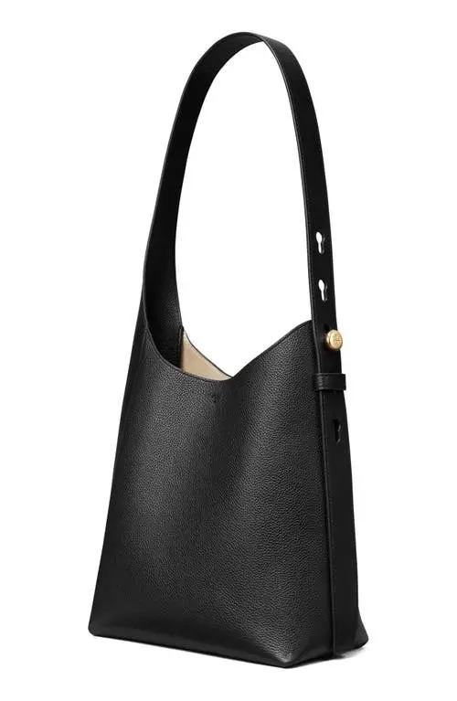 Tory Burch Small Romy Pebble Leather Hobo Bag - Black