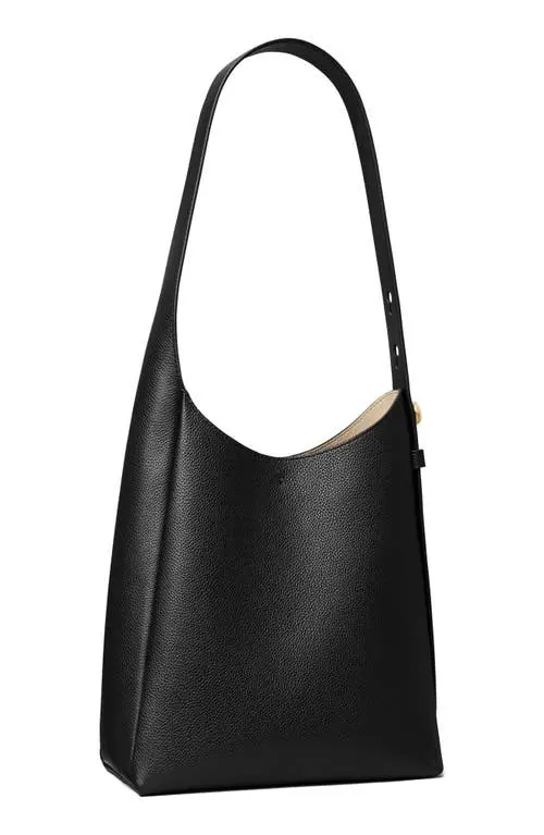Tory Burch Small Romy Pebble Leather Hobo Bag - Black