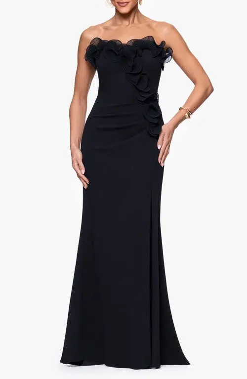 XSCAPE EVENINGS Ruffle Detail Strapless Scuba Crepe Sheath Gown