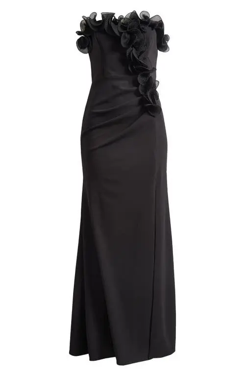 XSCAPE EVENINGS Ruffle Detail Strapless Scuba Crepe Sheath Gown