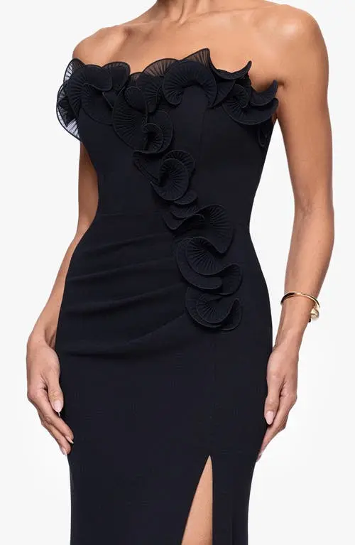 XSCAPE EVENINGS Ruffle Detail Strapless Scuba Crepe Sheath Gown