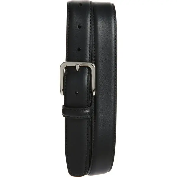 Vince Topstitch Leather Belt - Black