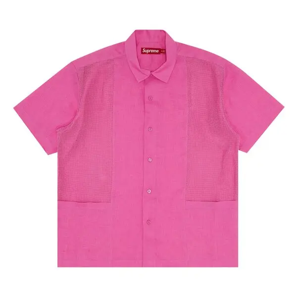 Supreme Mesh Panel Linen Short-sleeve Shirt - Pink