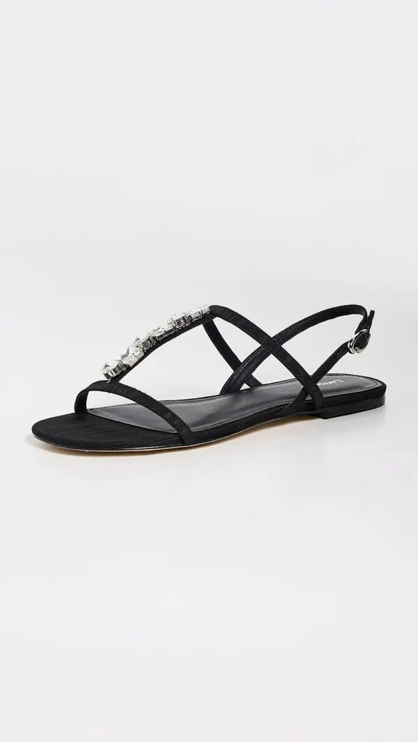 Larroude Calypso Flat Sandals - Black