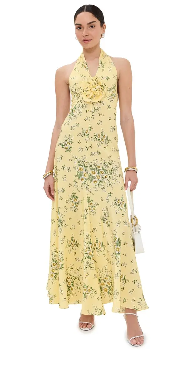 Rodarte Daisy Silk Halter Dress - Yellow | Editorialist