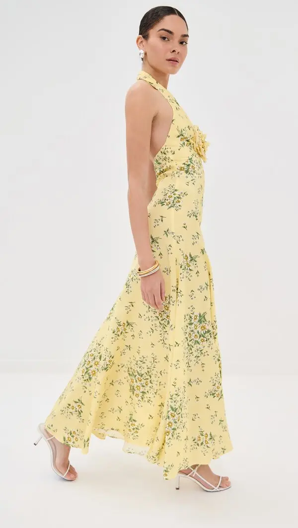 Daisy Silk Halter Dress - Yellow