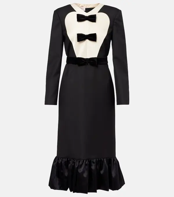 Valentino Garavani Bow-detail Virgin Wool Midi Dress - Black