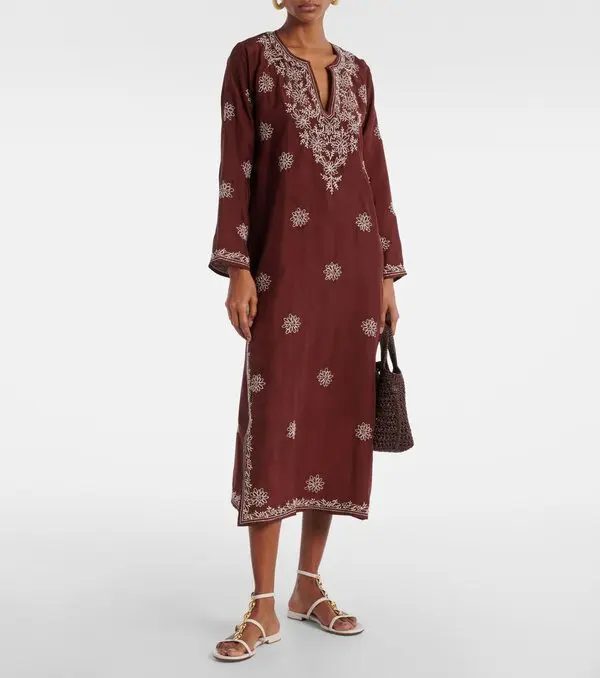 JULIET DUNN Floral Embroidered Tunic - Brown