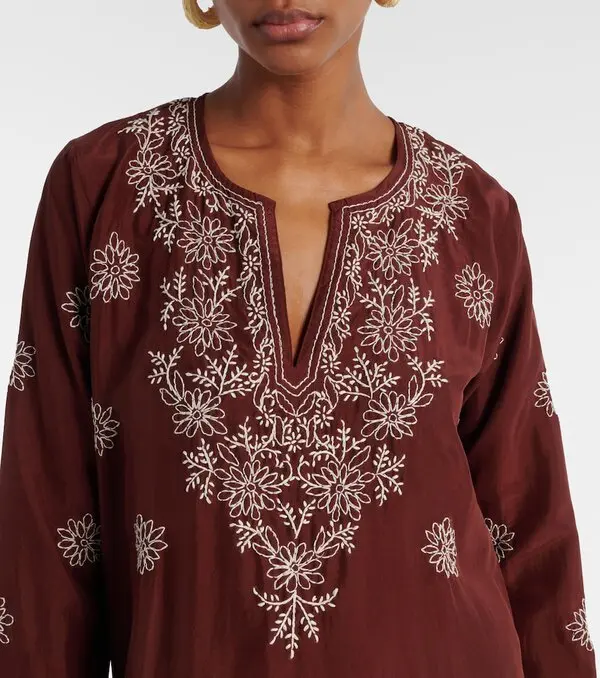 JULIET DUNN Floral Embroidered Tunic - Brown