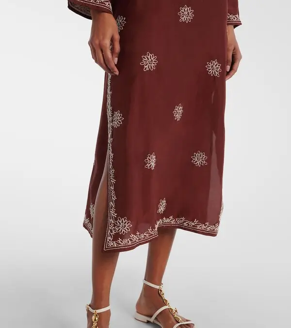 JULIET DUNN Floral Embroidered Tunic - Brown