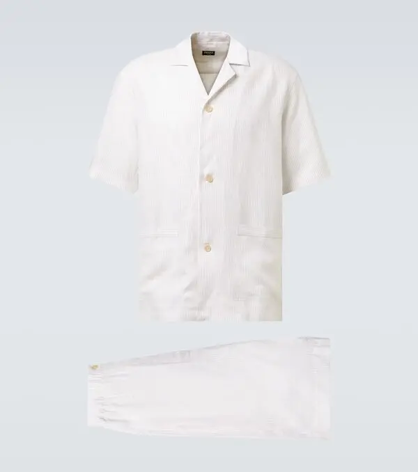 Zegna Striped Linen Pajamas - Neutrals