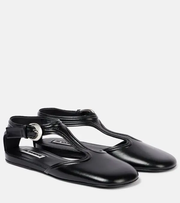 JIL SANDER Leather Mary Jane Flats - Black