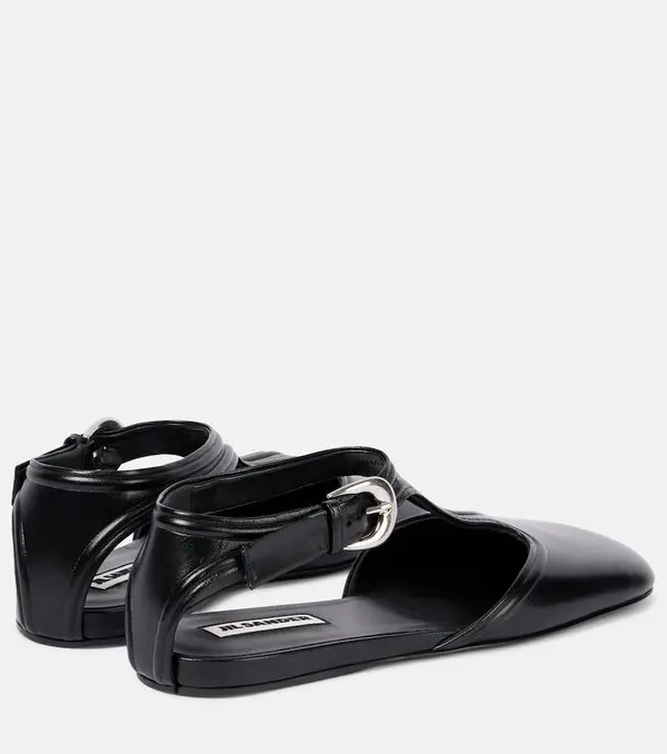 JIL SANDER Leather Mary Jane Flats - Black
