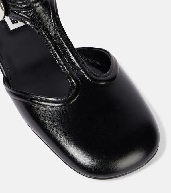 JIL SANDER Leather Mary Jane Flats - Black