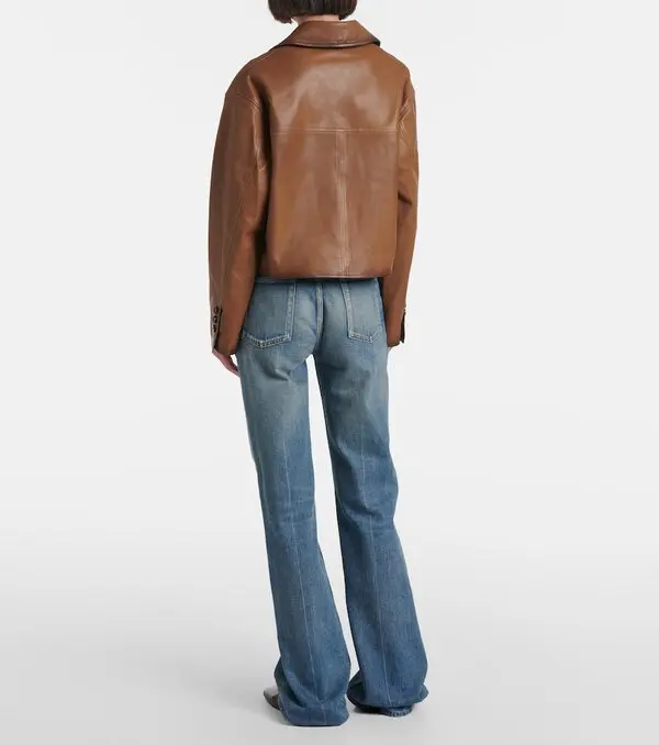 Dorothee Schumacher Cropped Leather Biker Jacket - Brown