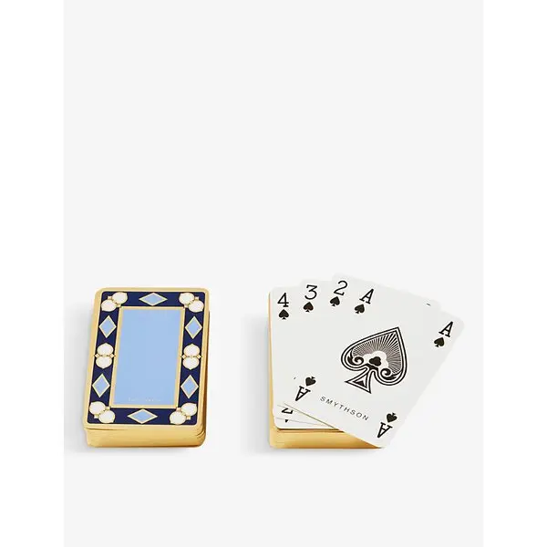 Smythson Cross-grained Leather Double Playing Cards Set - Nile Blue