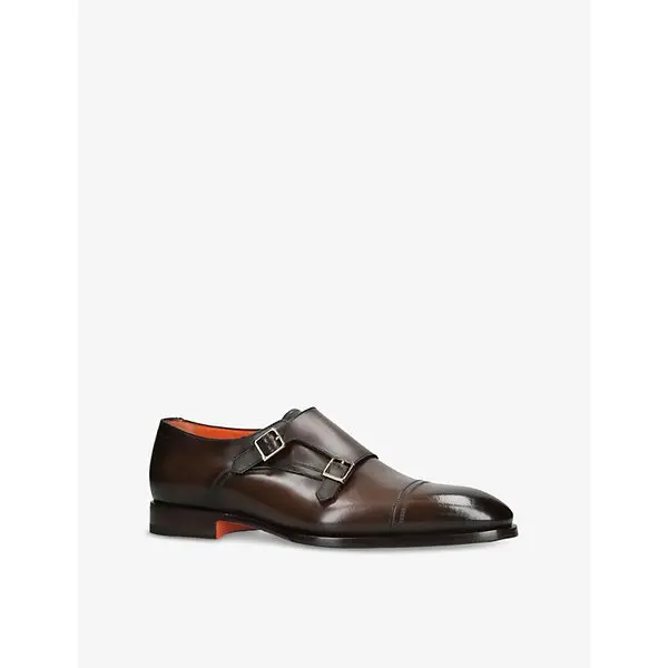 Santoni Adrian Leather Monk Shoes - Mid Brown