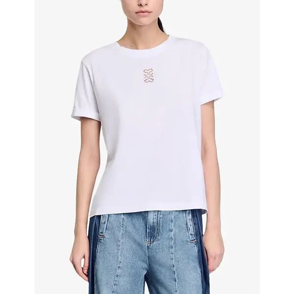 Sandro Logo-embroidered Cotton-jersey T-shirt