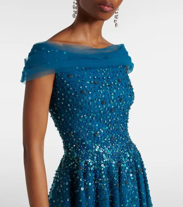 Jenny Packham Bee Crystal-embellished Gown - Blue