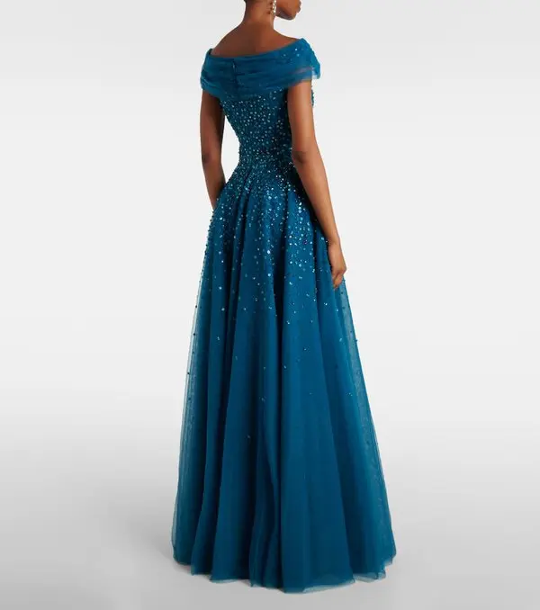 Jenny Packham Bee Crystal-embellished Gown - Blue
