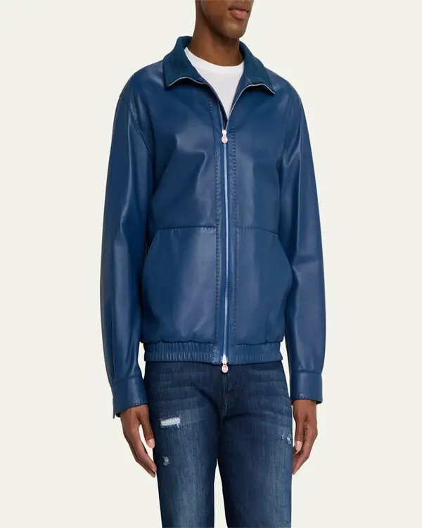 Kiton Leather Full-zip Bomber Jacket