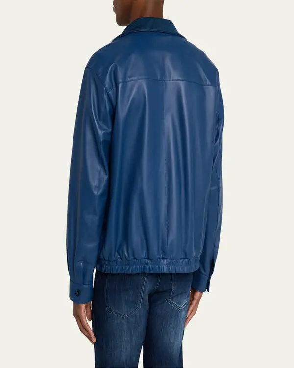 Kiton Leather Full-zip Bomber Jacket