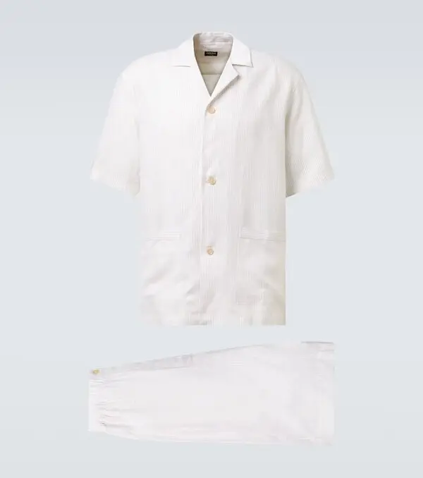 Zegna Striped Linen Pajamas - Neutrals