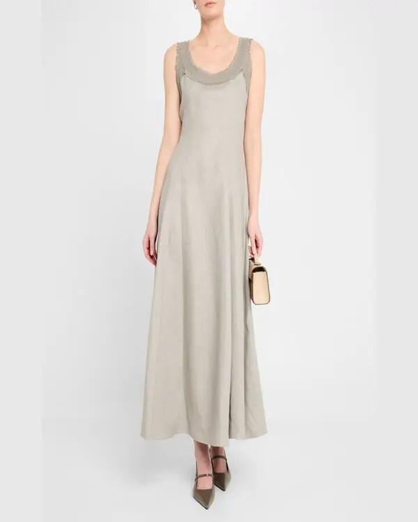 Lafayette 148 New York Square-neck Linen Maxi Dress - Pencil Grey
