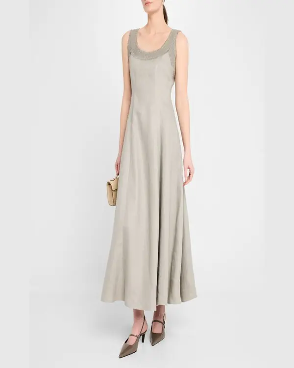 Lafayette 148 New York Square-neck Linen Maxi Dress - Pencil Grey