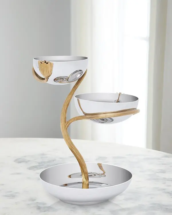 L'Objet Deco Leaves Medium 3-tier Server - White/gold
